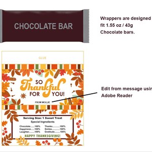 Thanksgiving Chocolate Bar Wrapper: 'thankful' Party Favor (digital ...
