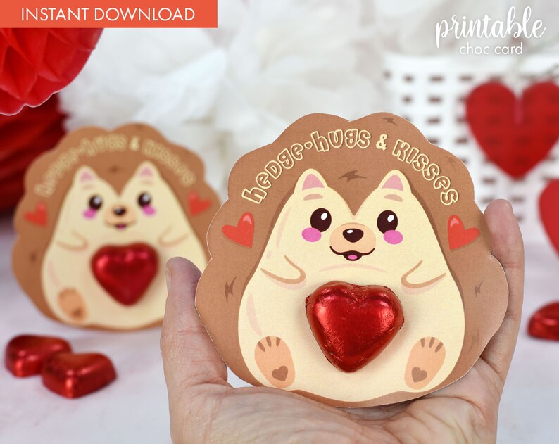 Printable Valentines Hedgehog Chocolate Card: Classroom Gift (PDF) - Etsy