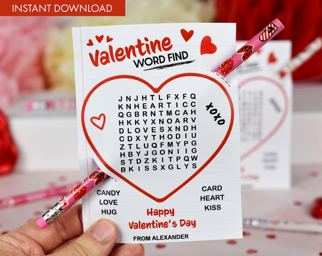 Valentines Printable Word Find | Class Mates Gift | Valentines Day ...