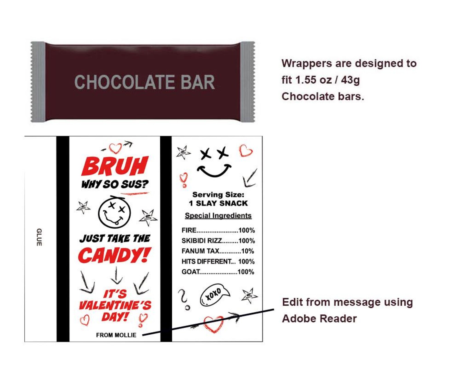 Printable Valentines Candy Bar Wrapper: Bruh Classroom Gift (PDF) - Etsy