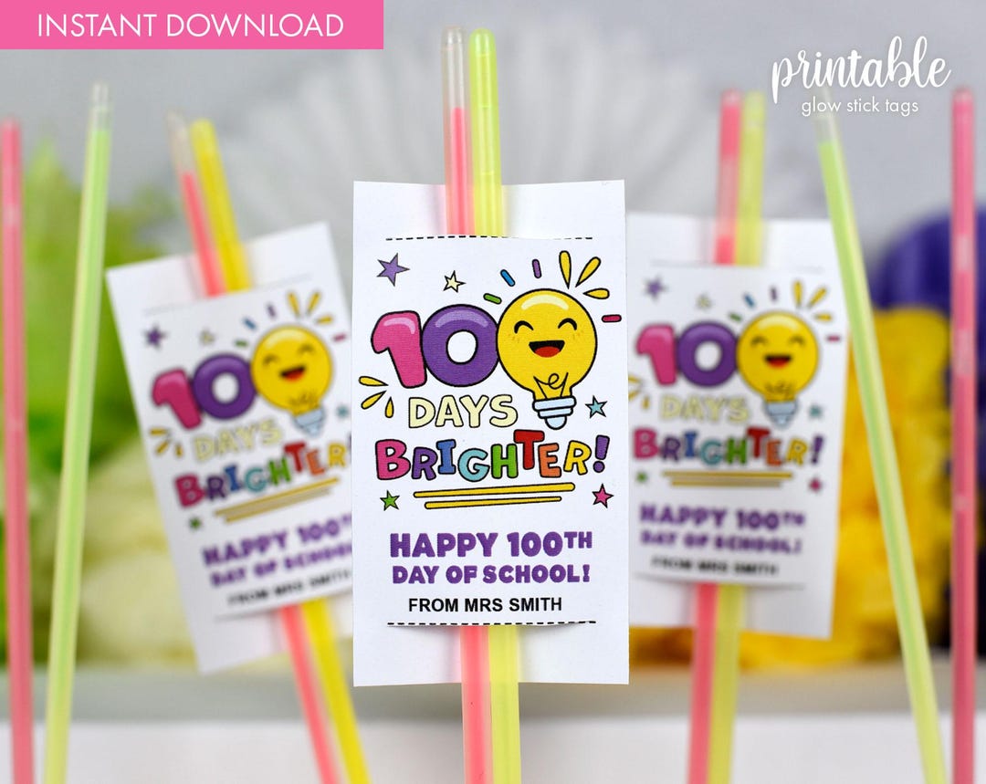 100 Days of School Gift: Glow Stick Holder Printable (PDF) - Etsy