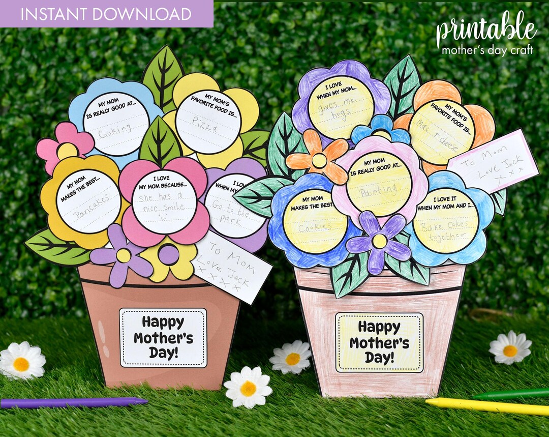 Printable Mother's Day Flower Craft for Kids | Color in Flower Card for ...