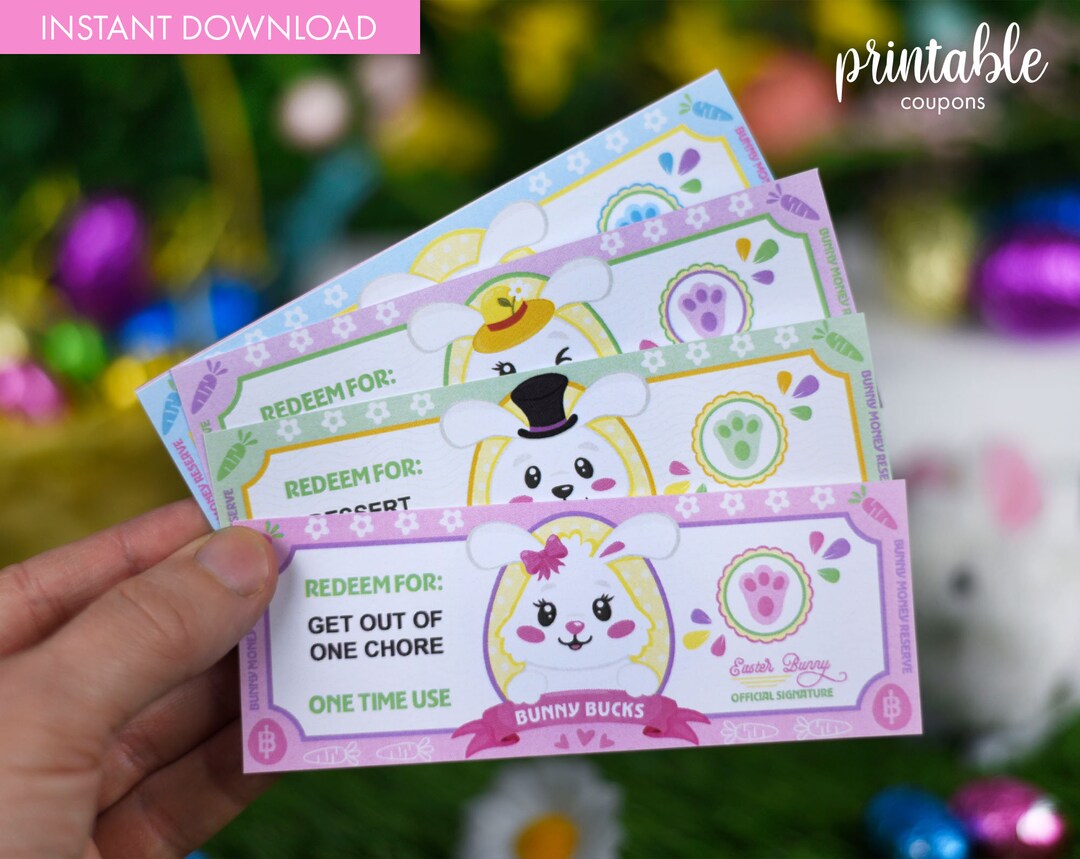 Printable Easter Coupons | Easter Bunny Bucks Play Money | Easter ...