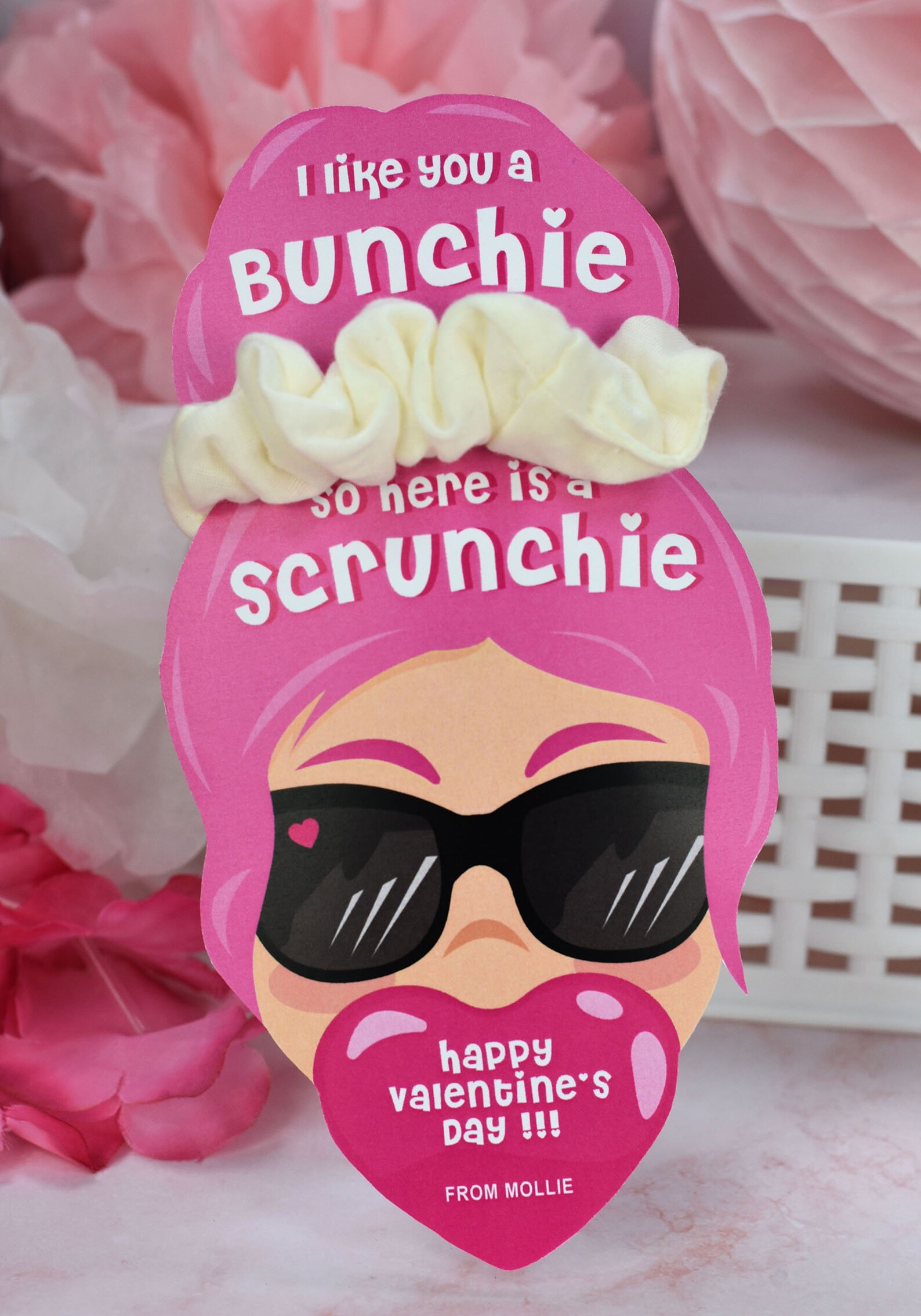 Kids Valentines Scrunchie Holder Card: Printable Classmate Gift (PDF ...
