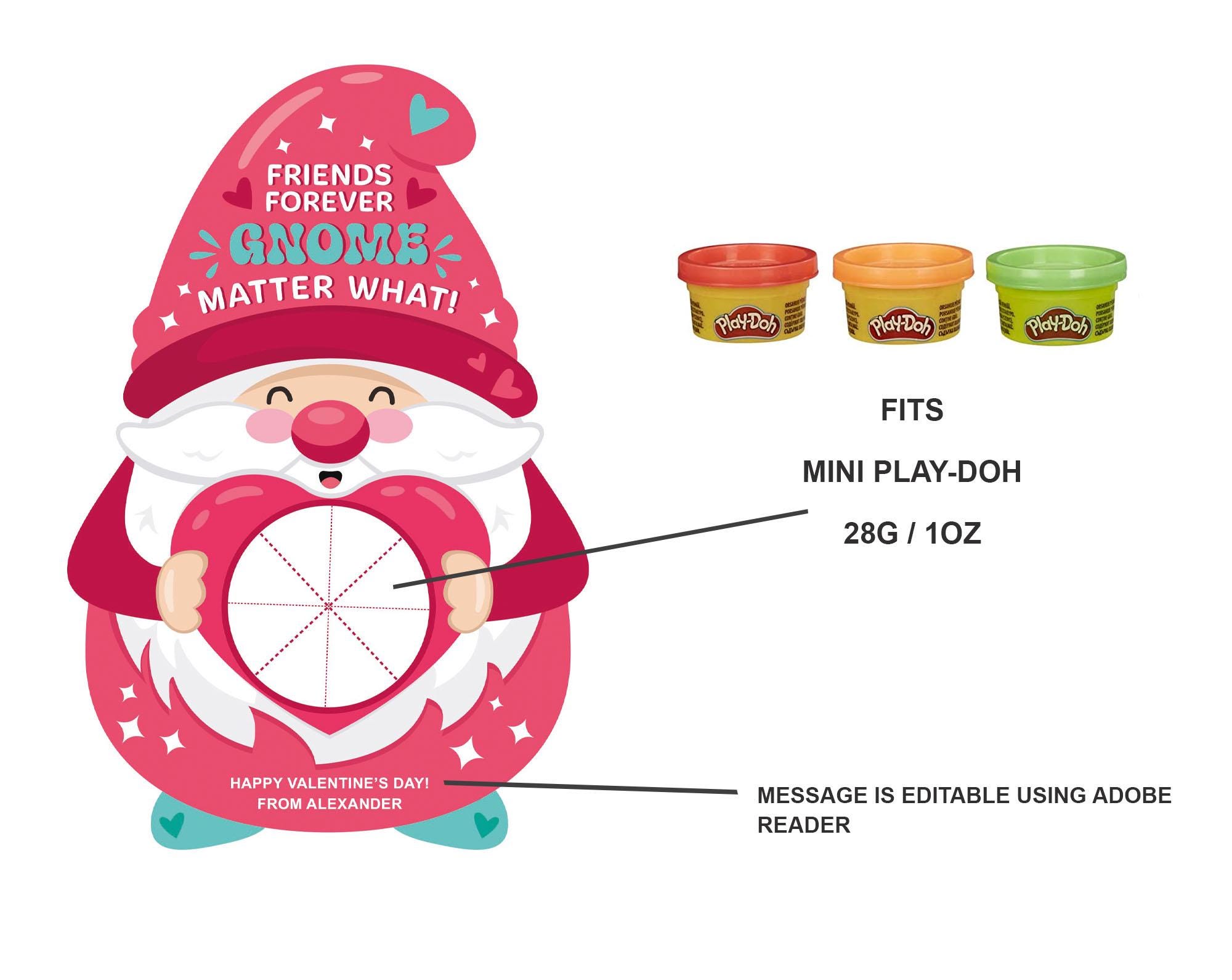 Gnome Valentine's Day Play Dough Card: Printable Classroom Gift (PDF ...