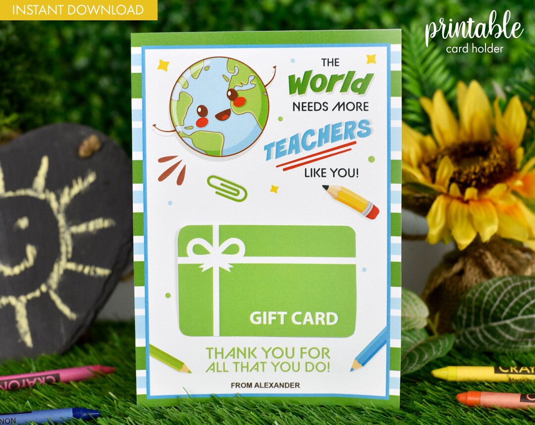 Printable Teacher Appreciation Gift Card Holder: World Design (PDF) - Etsy