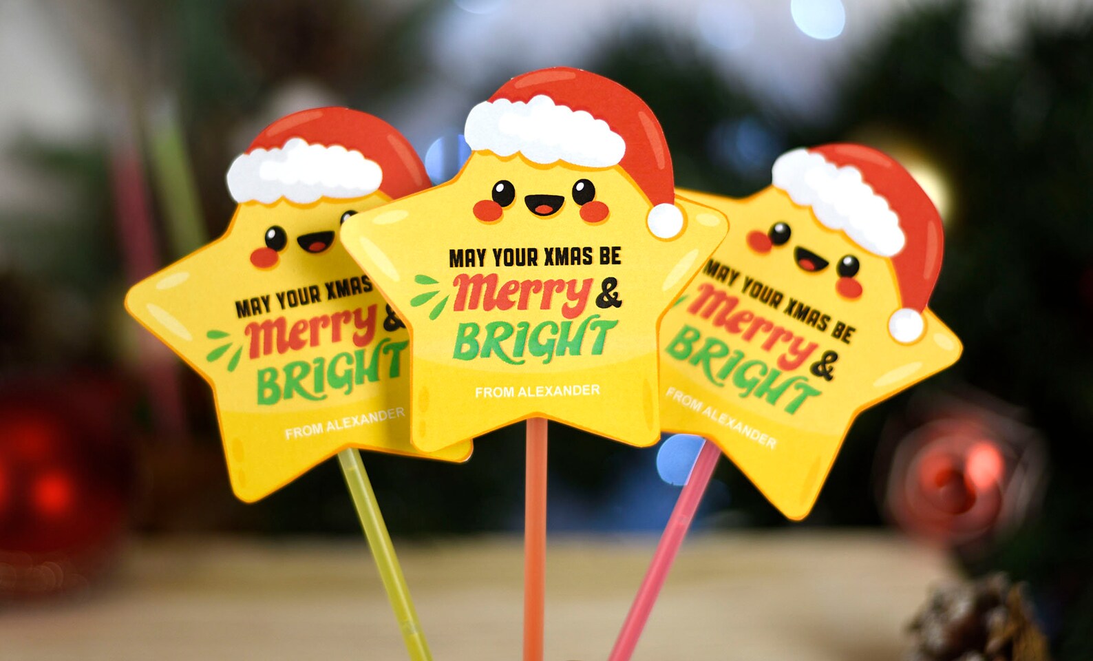 Printable Christmas Glow Stick Tags: Kawaii Star Design (PDF & PNG) - Etsy