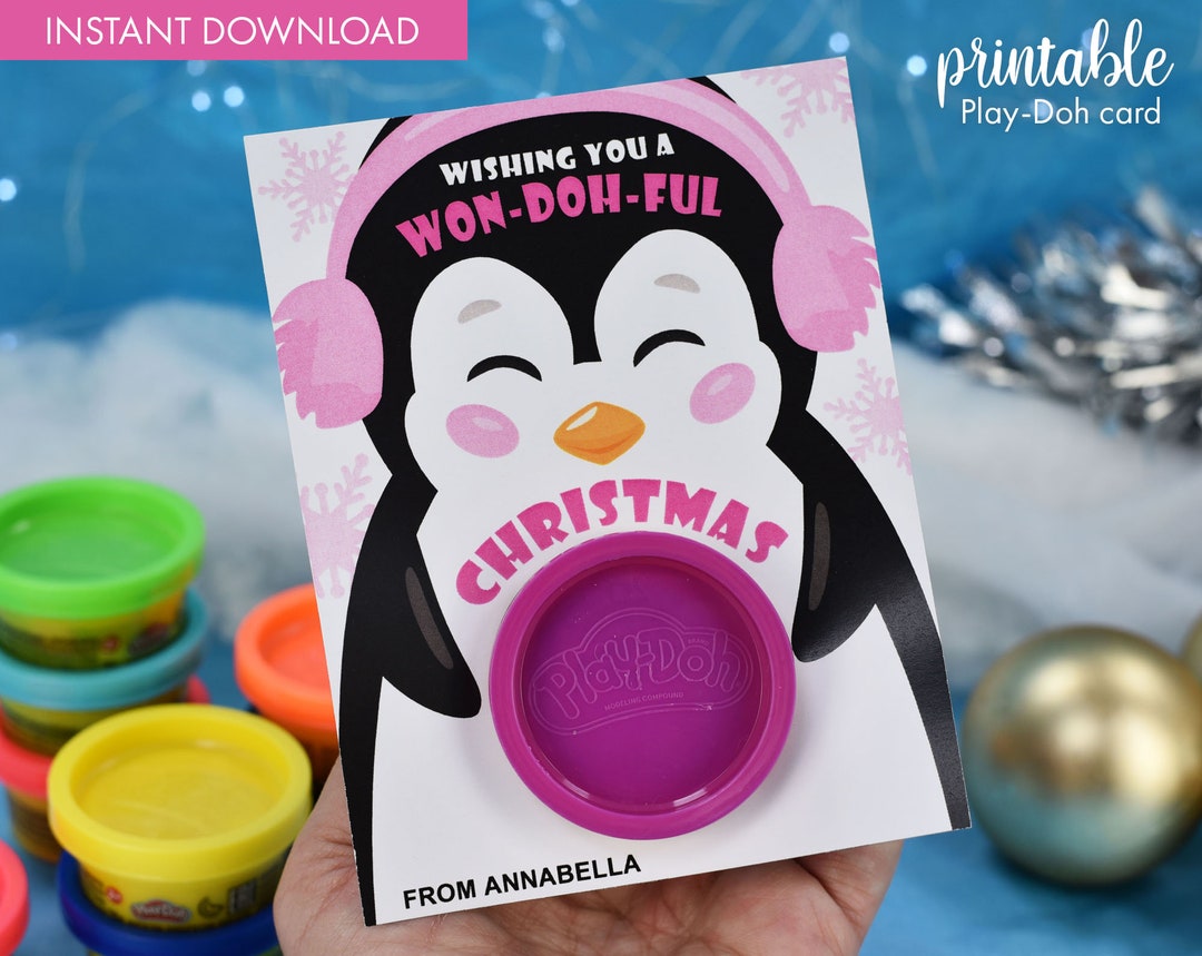 Pink Penguin Christmas Play Doh Gift Card: Printable Class Favor (PDF ...
