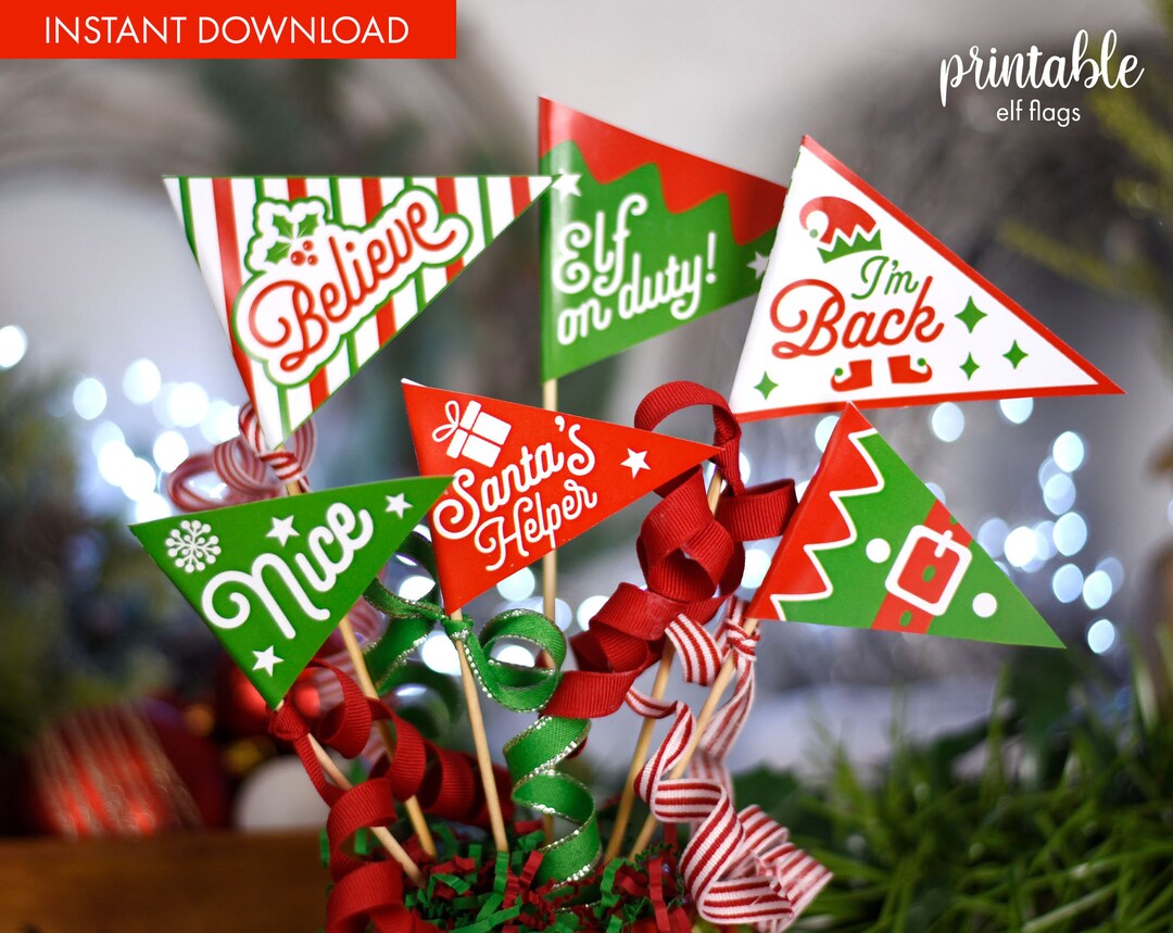 Printable Christmas Elf Pennant Flags | Elf Flags | Christmas Flags ...