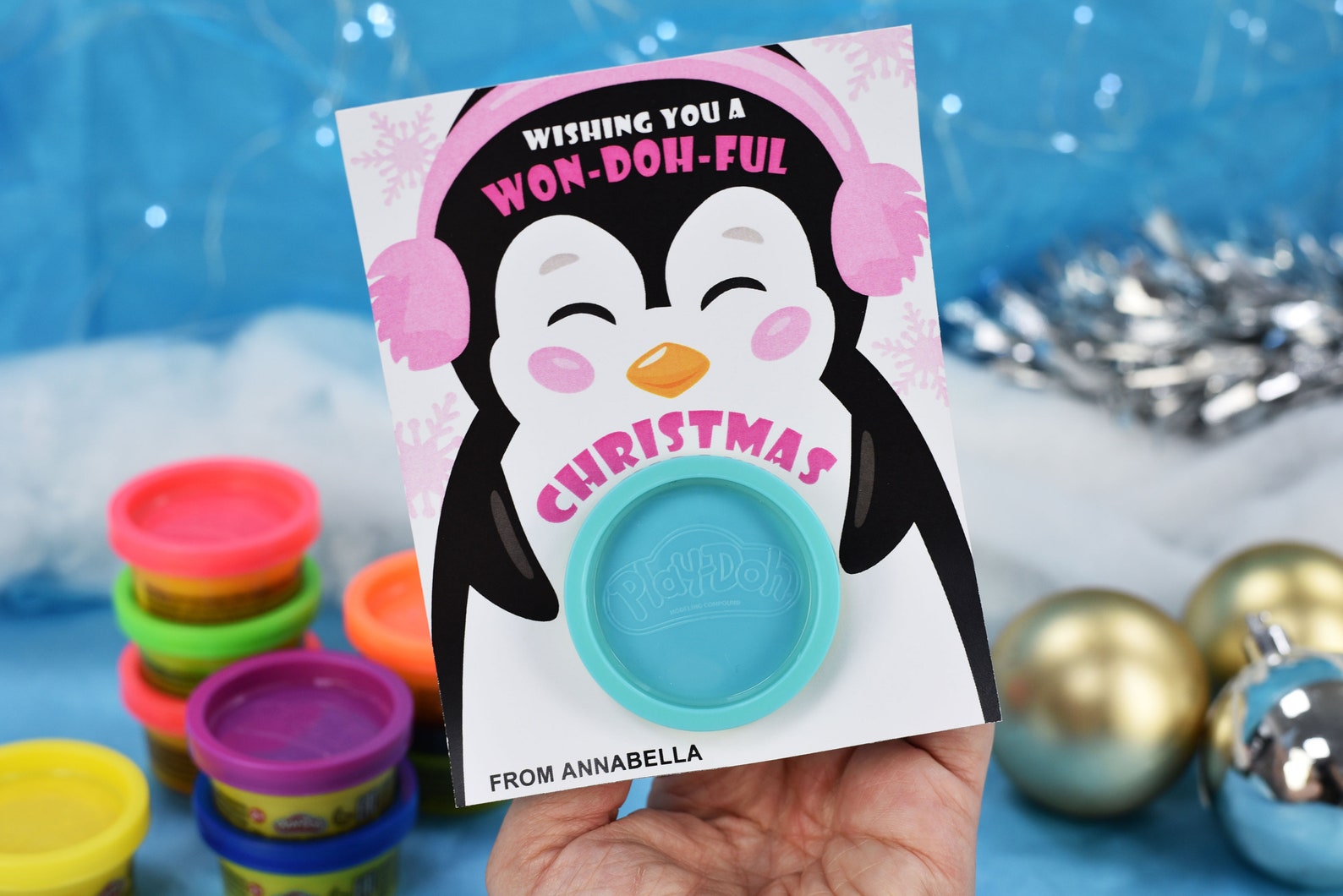 Pink Penguin Christmas Play Doh Gift Card: Printable Class Favor (PDF ...