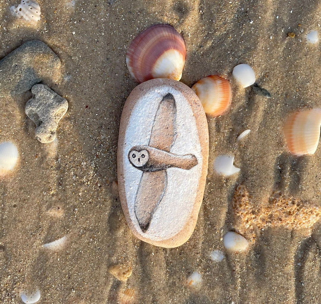 Lucky Charm Owl Talisman Stone. Painted Stone. Genuine Mediterranean ...