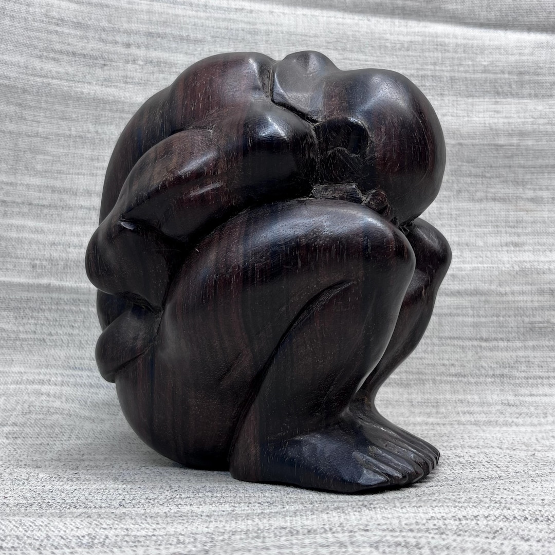 Vintage Carved Wood Weeping Buddha - Etsy