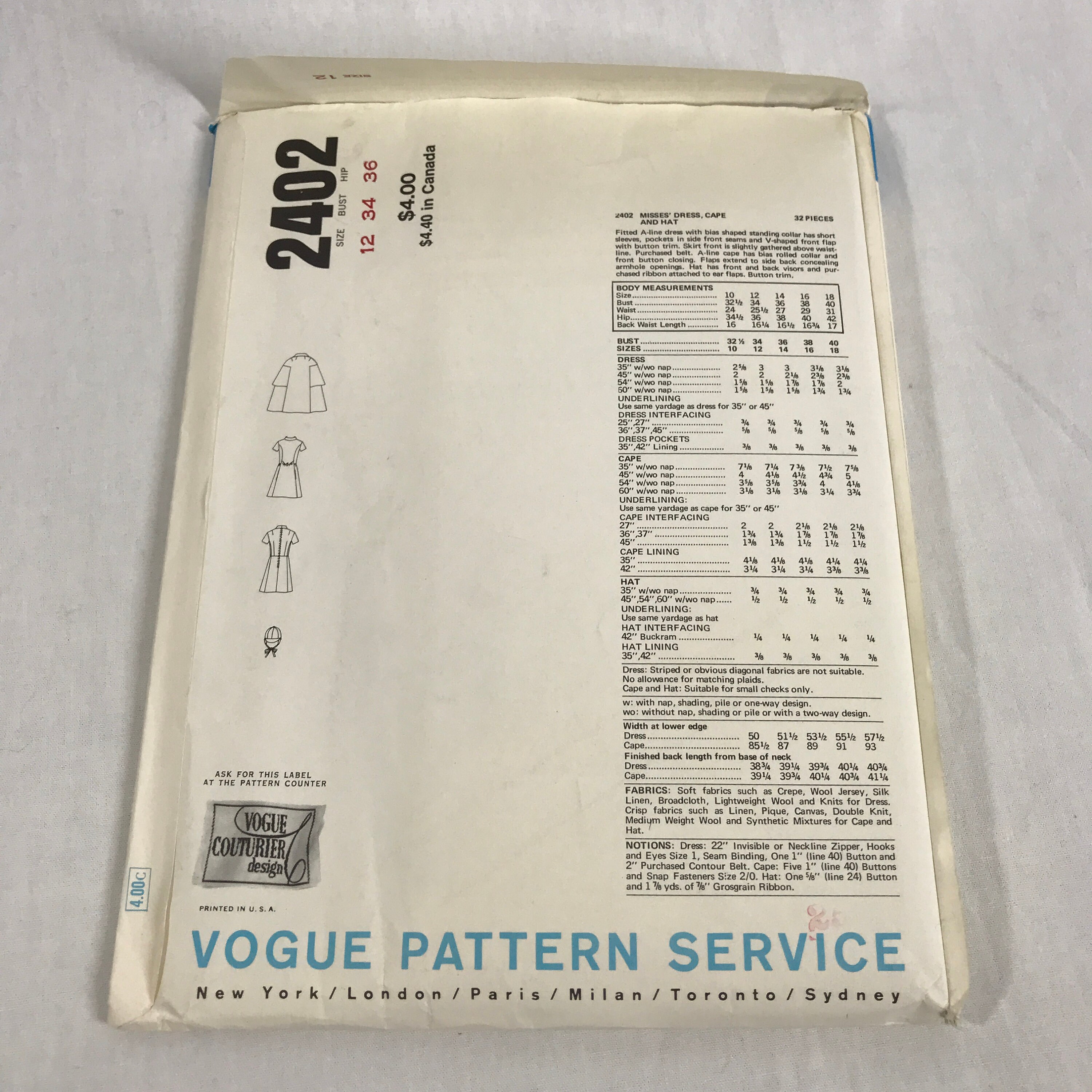 Sybil Connolly Dress and Cape Pattern 2402 VOGUE COUTURIER | Etsy