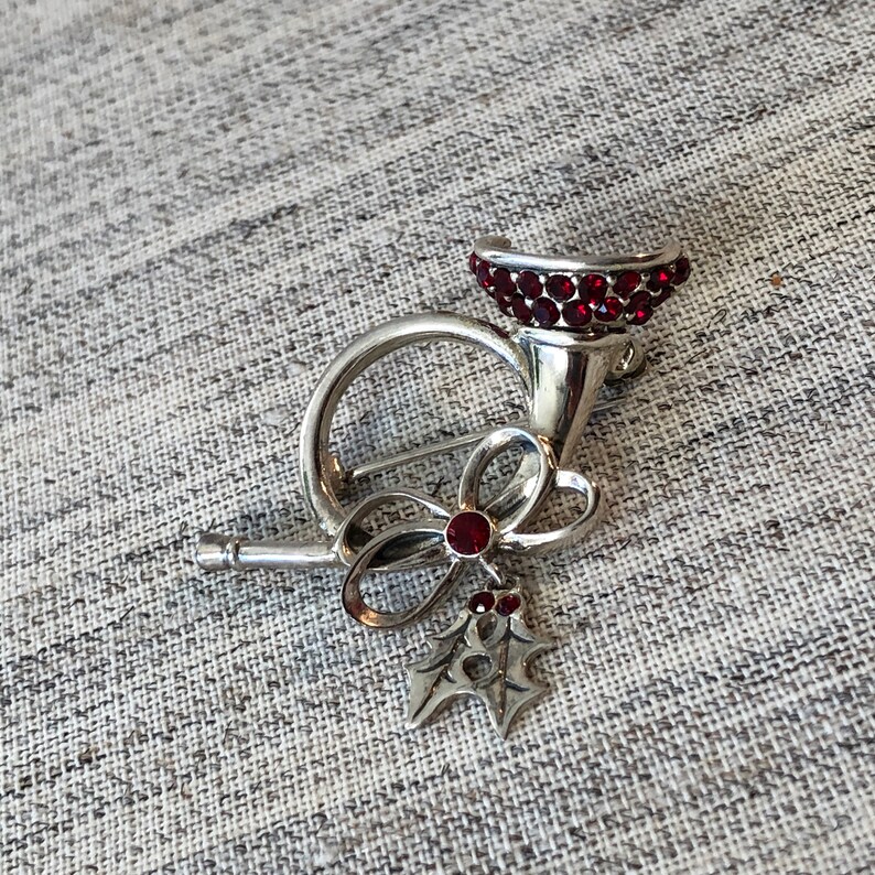 Vintage Silver Horn With Red Rhinestones and Holly Leaves - Etsy