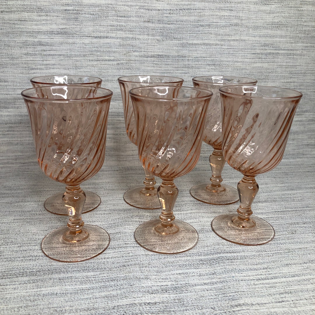 6 Vintage French Pink Arcoroc Wine Glasses - Etsy