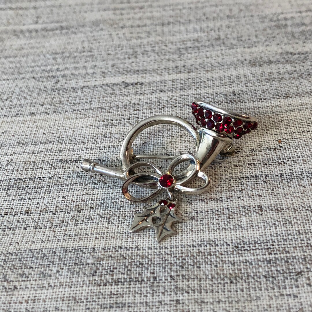 Vintage Silver Horn With Red Rhinestones and Holly Leaves - Etsy