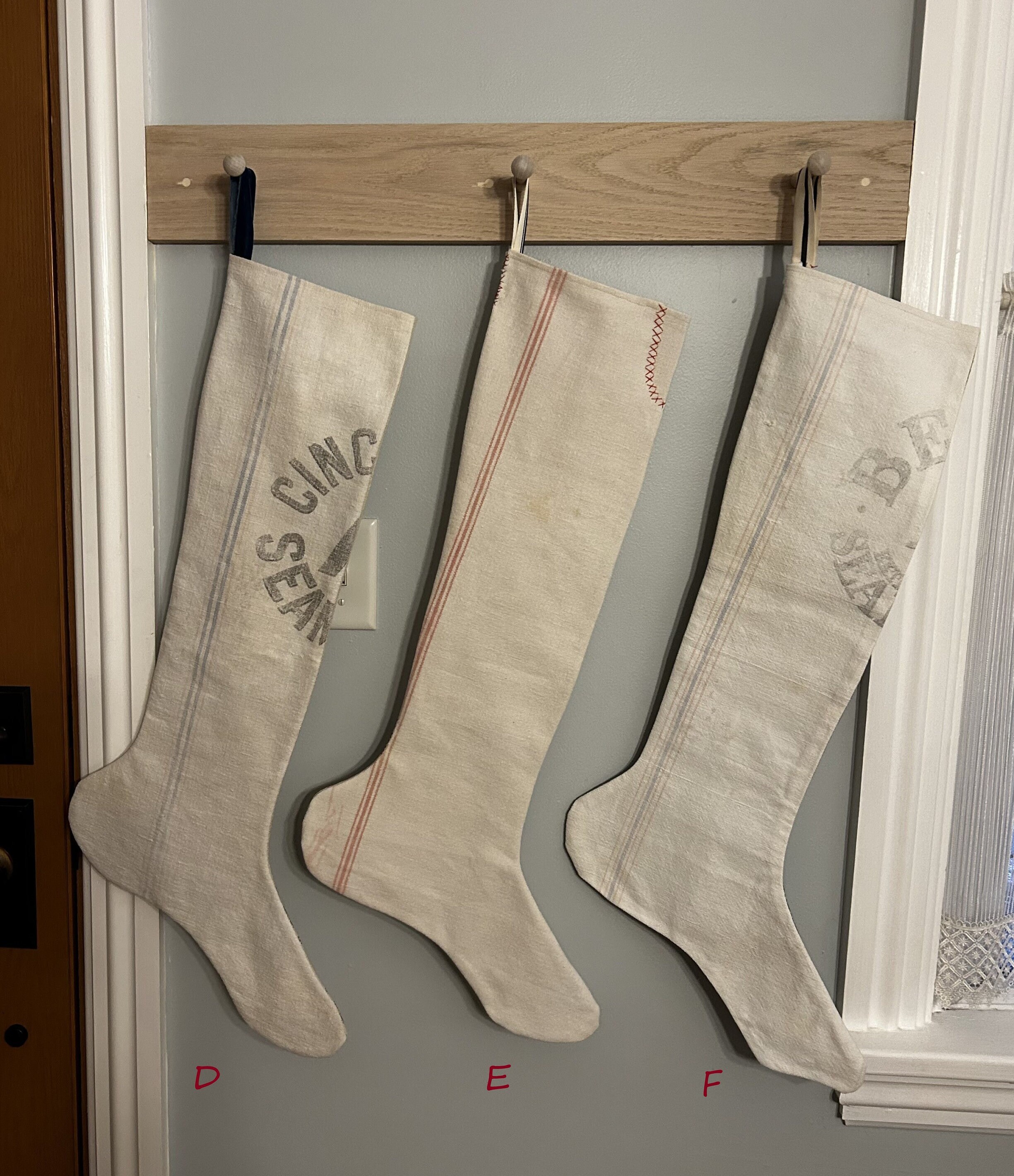 Large Antique Vintage Grainsack Handmade Primitive Christmas Stockings ...