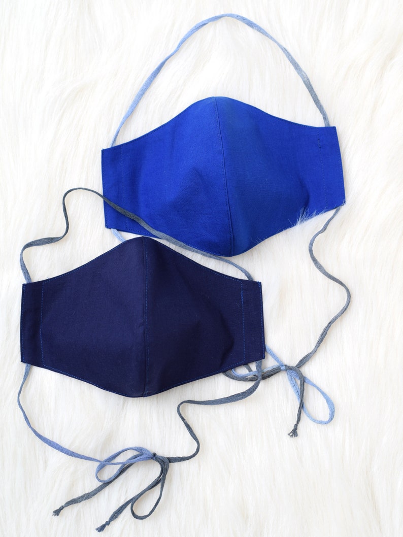 Reusable Navy Blue Face Mask With Exchangeable Ties or Ear - Etsy