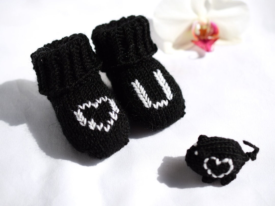 Black Baby Socks With Heart, Love You Personalized Baby Booties, Choose ...