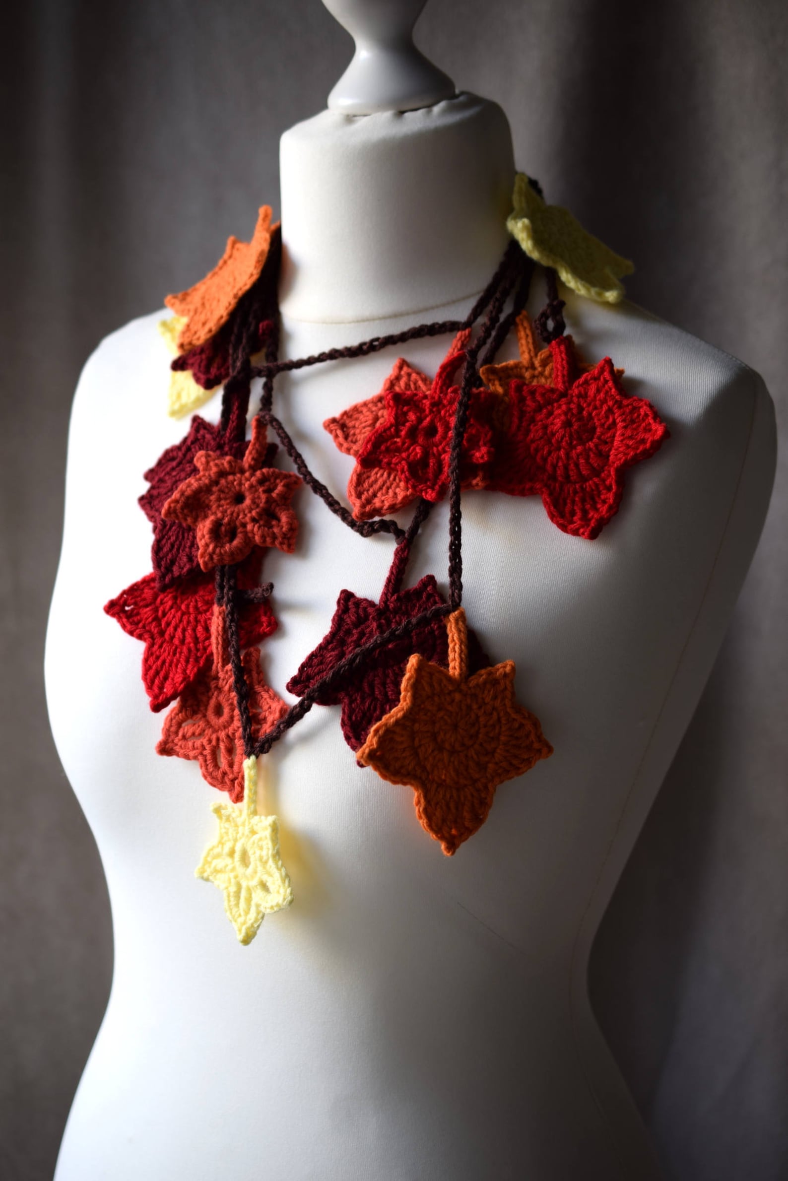 Autumn Maple Leaves Scarf Crochet Necklace Leaves Garland - Etsy
