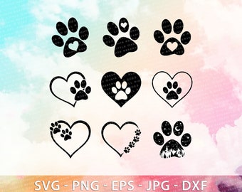 Paw Print Svg, Dog Svg, Paw SVG, Heart and Paw Print Svg, Bundle, Dog ...