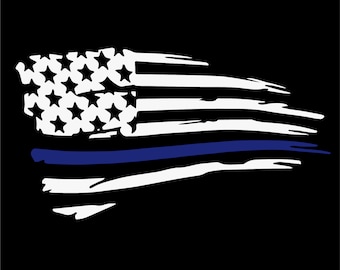 Thin Blue Line American Flag Tattered Distressed Police Decal Sticker ...