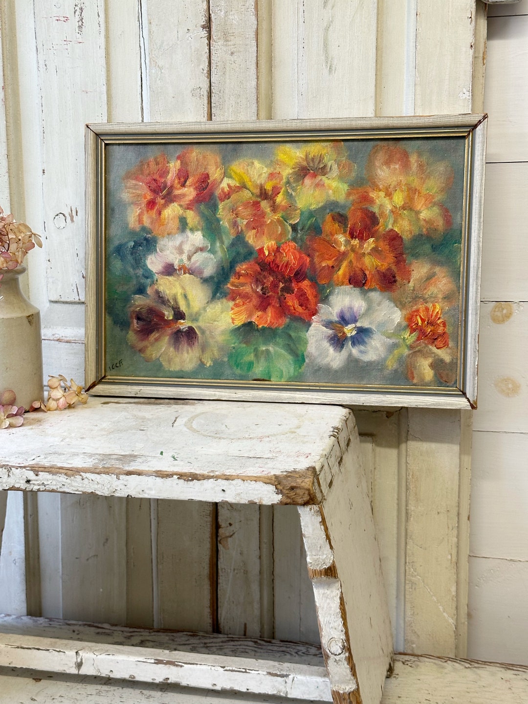 A Vintage Still Life Flowers Pansies Oil on Board Signed ICCF. - Etsy