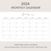 Printable Calendar 2024 Monthly Planner 2024 Sunday & Monday Start A4 ...