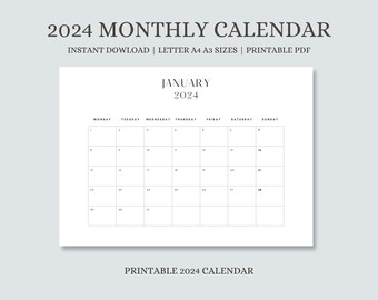 2024 Calendar | Printable PDF | 2024 Monthly Planner | Sunday & Monday ...
