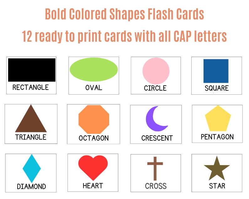 12 Bold Shapes Flash Cards Preschool Materials Homeschool - Etsy