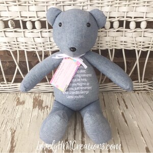 Memory Bear 17" Keepsake Embroidered, Keepsake Bear, Memorial Bear Made ...