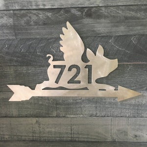 Flying Pig Address Sign | Silver Aluminum | Hand Brushed Finish | House ...