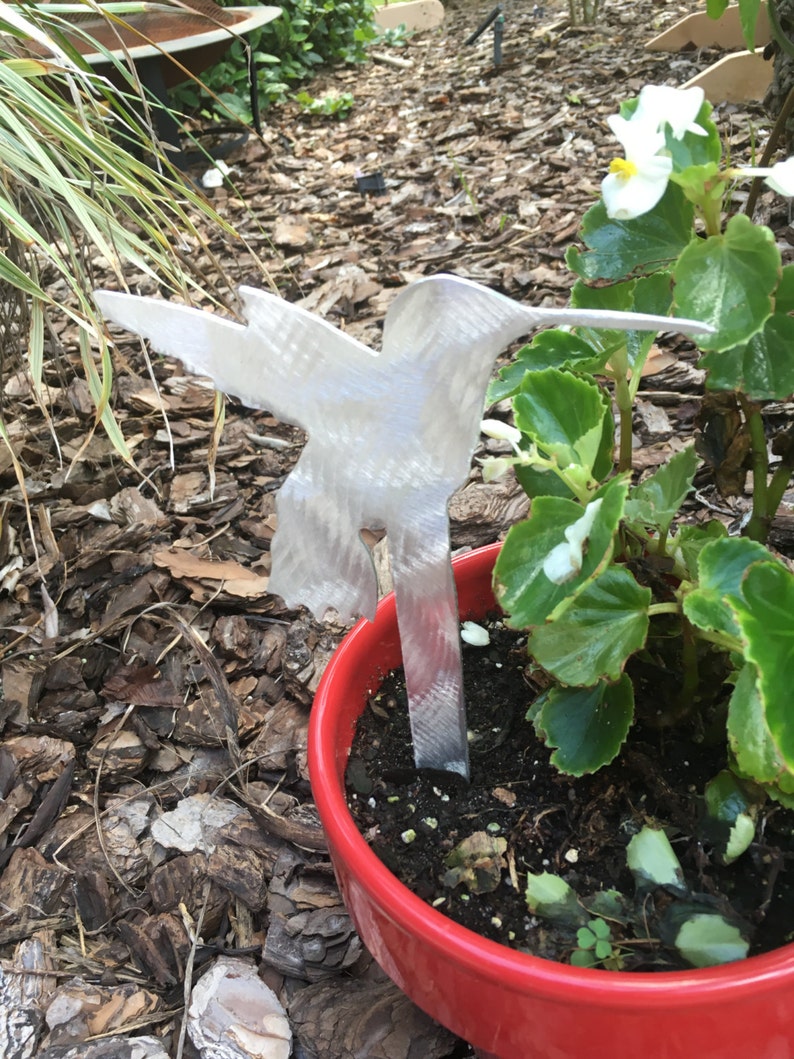 Metal Hummingbird Plant Stake, Aluminum, Will Not Rust, Brushed Finish ...