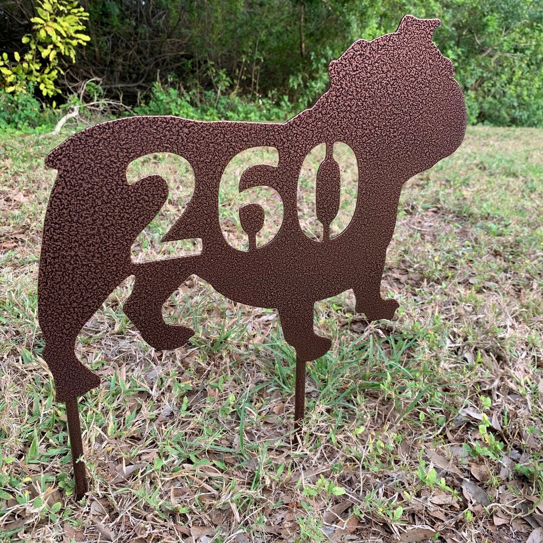 Metal Sign English Bulldog Silhouette, Personalizable House Number or ...