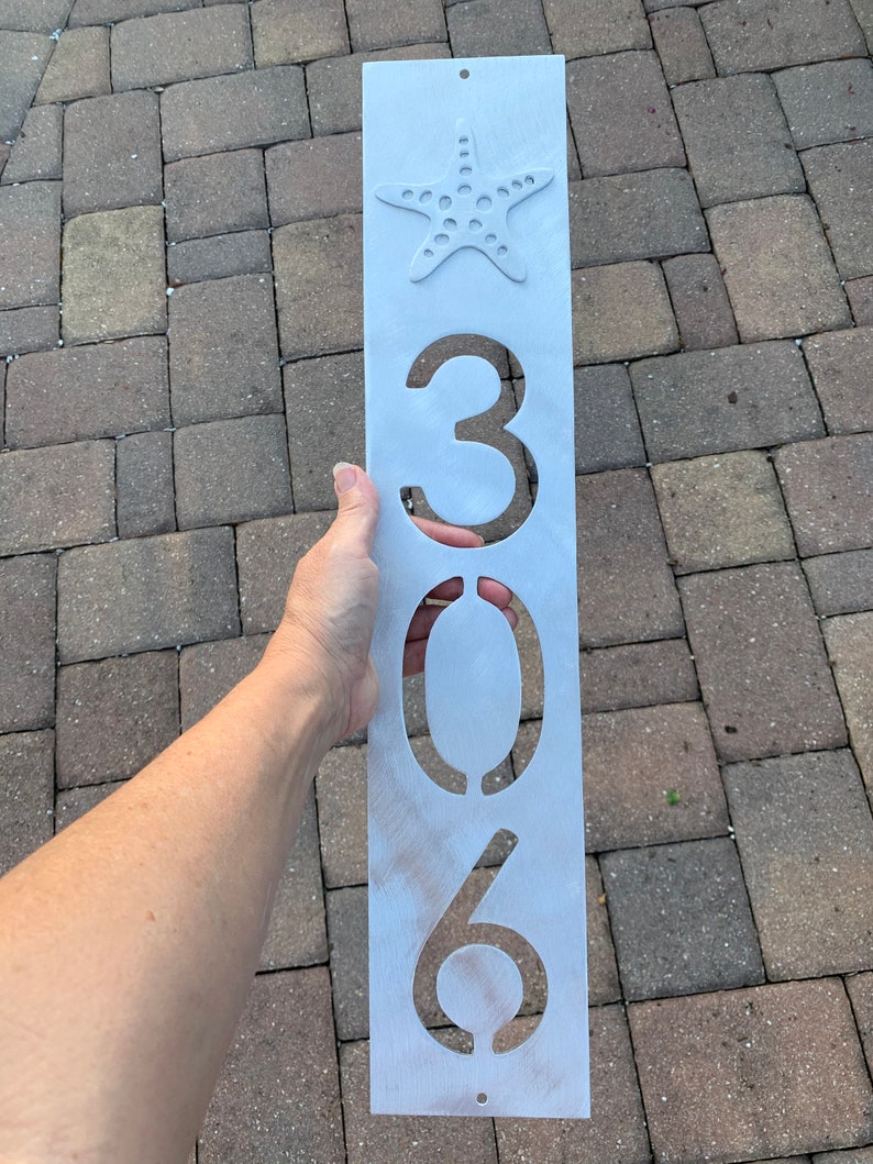 Contemporary Coastal Style Metal Address Sign With Starfish - Etsy