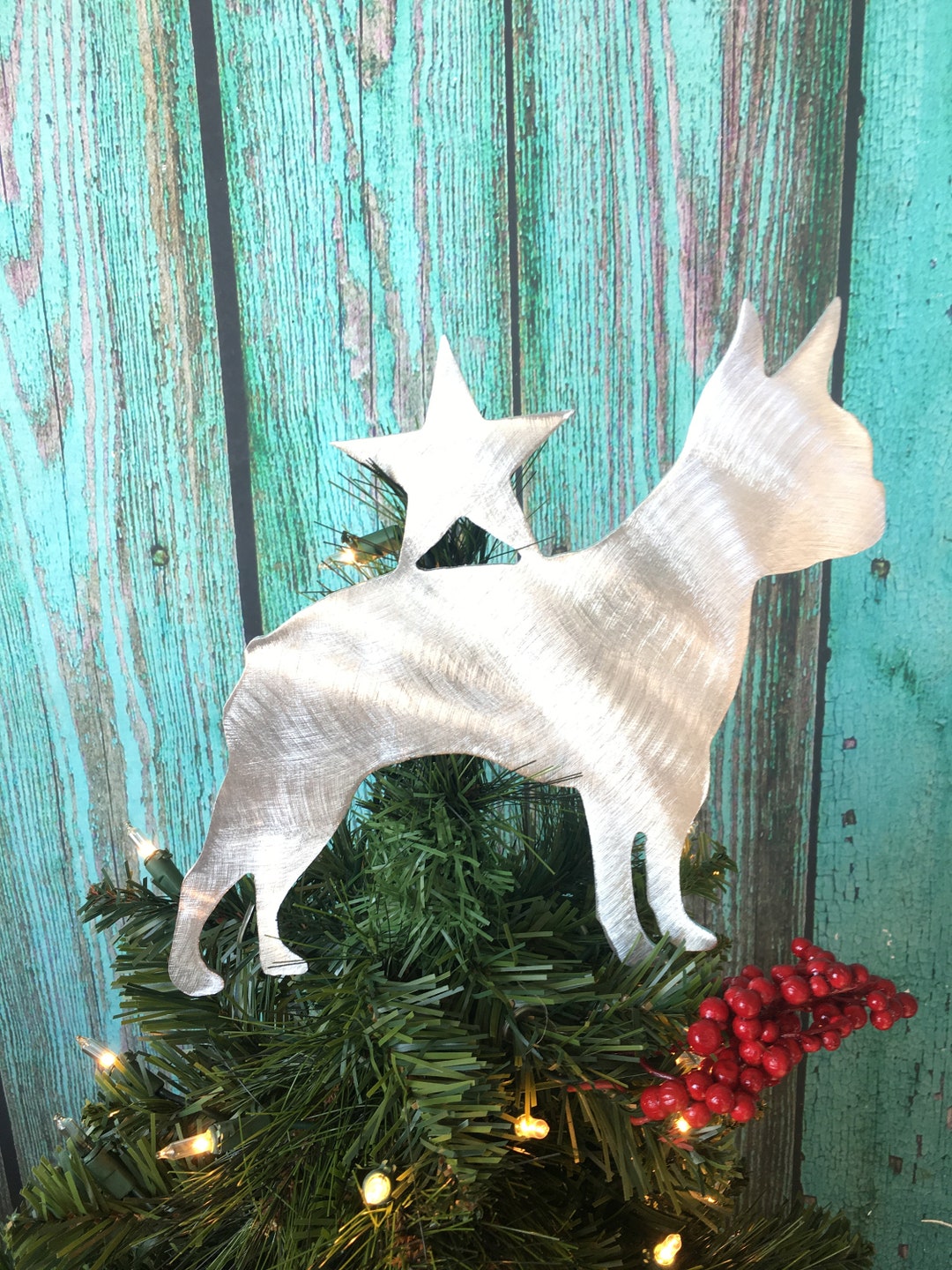 Boston Terrier, Dog Tree Topper, Holiday Decoration, Aluminum - Etsy