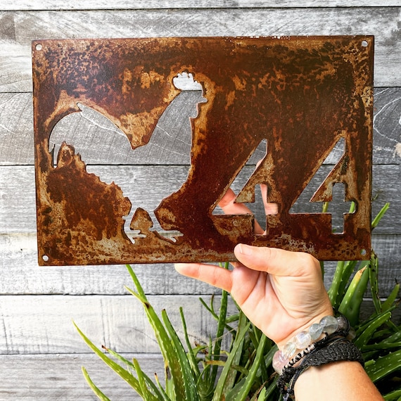 Rustic Rooster Address Sign House Number Sign Metal | Etsy