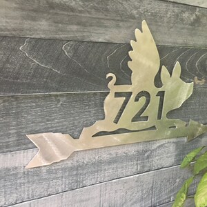 Flying Pig Address Sign | Silver Aluminum | Hand Brushed Finish | House ...