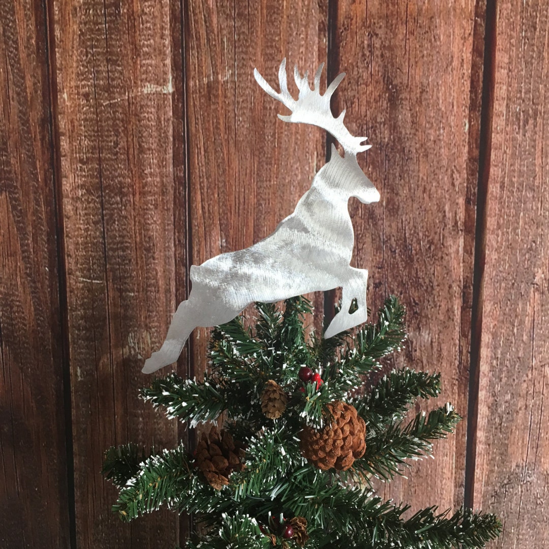 Stag, Charm, Silver, Magical, Handcrafted Metal Tree Topper, Holiday ...