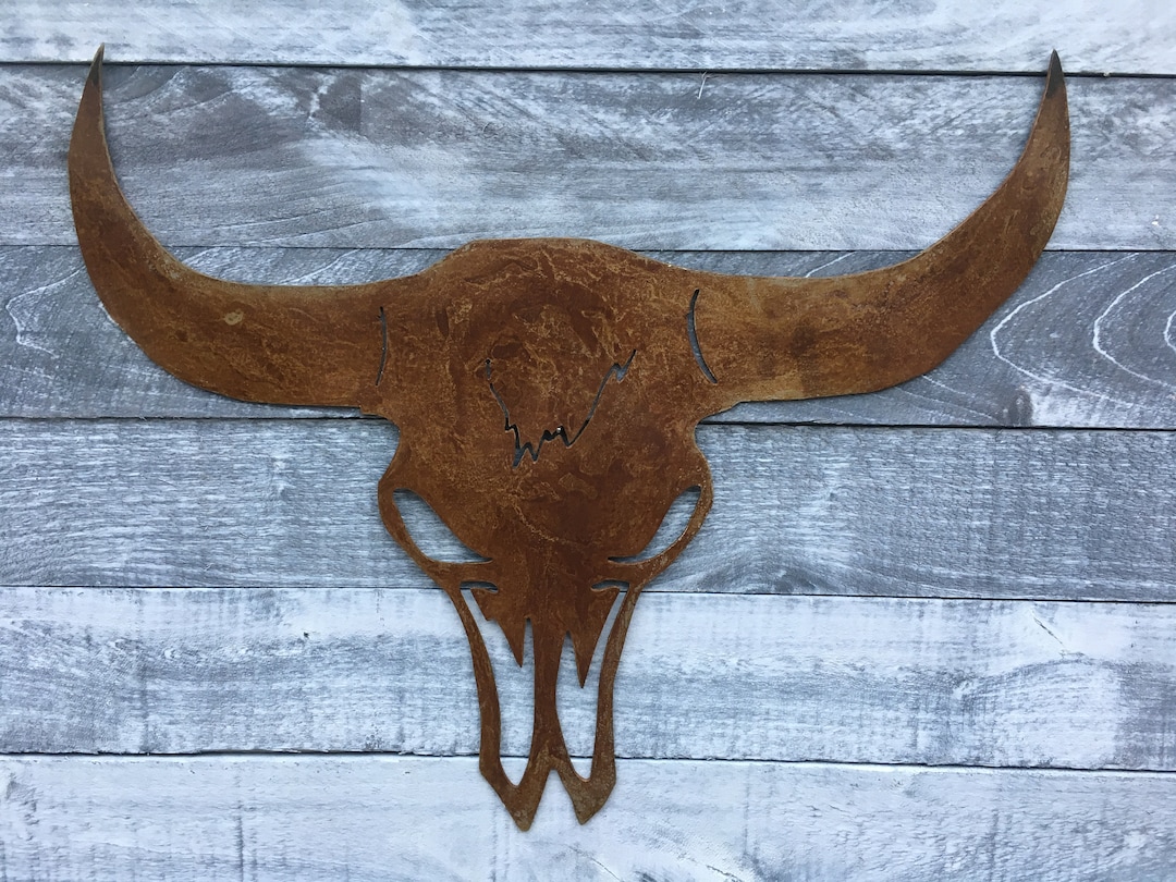 Rusted Steel Steer Skull Metal Wall Art, Barn Art, Gate, Fence Art ...