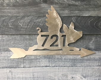 Flying Pig Address Sign Silver Aluminum Hand Brushed | Etsy