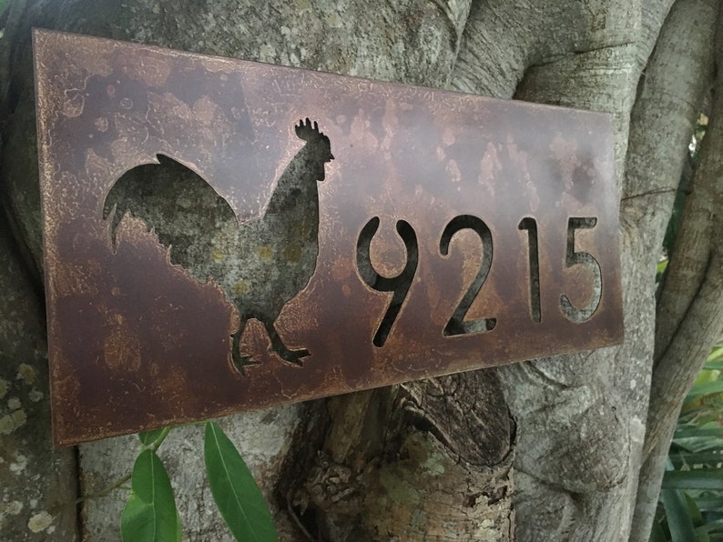 Rustic Rooster Address Sign House Number Sign Metal - Etsy