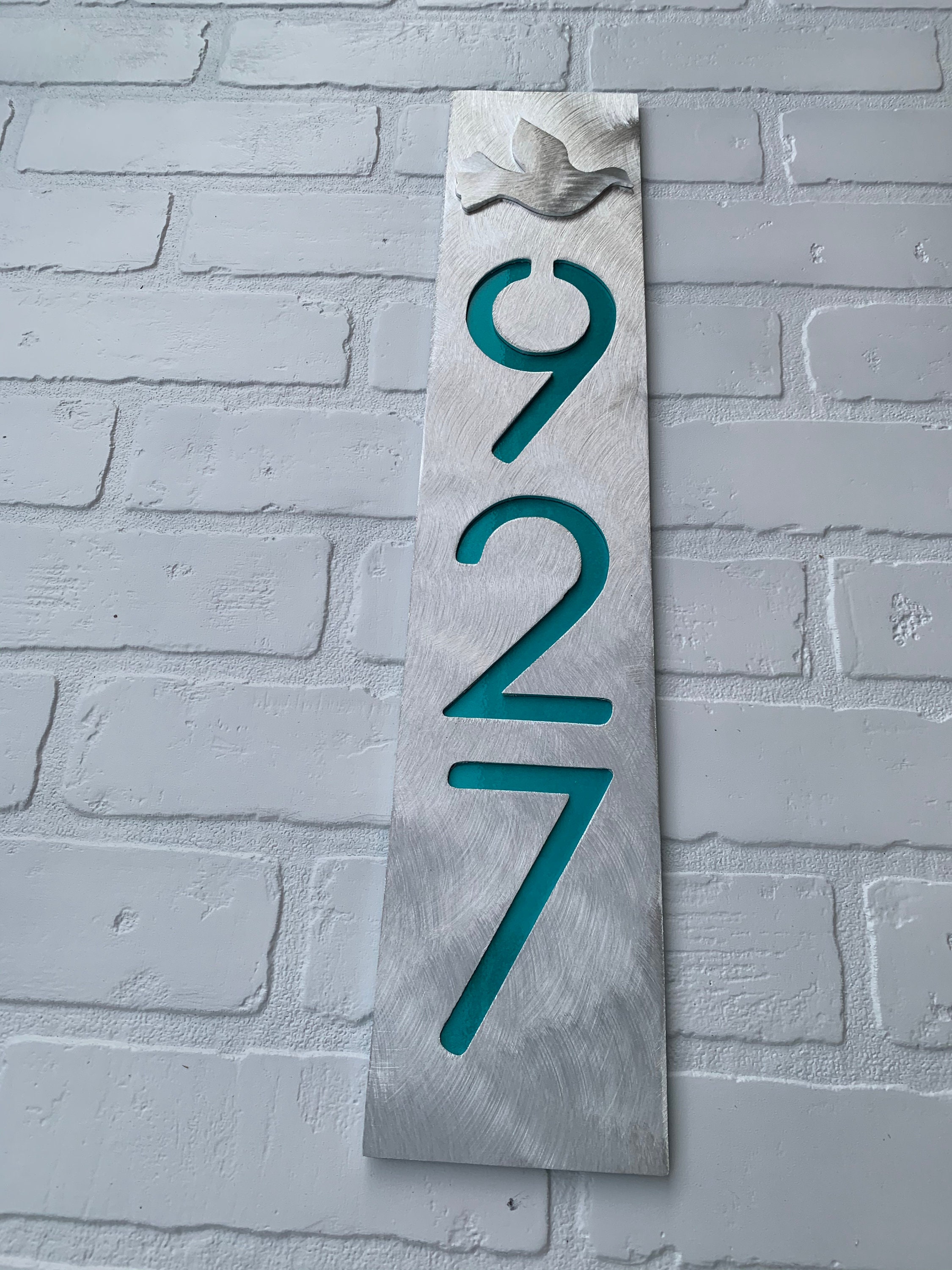 Contemporary Christian Style Metal Address Sign Dove emblem | Etsy