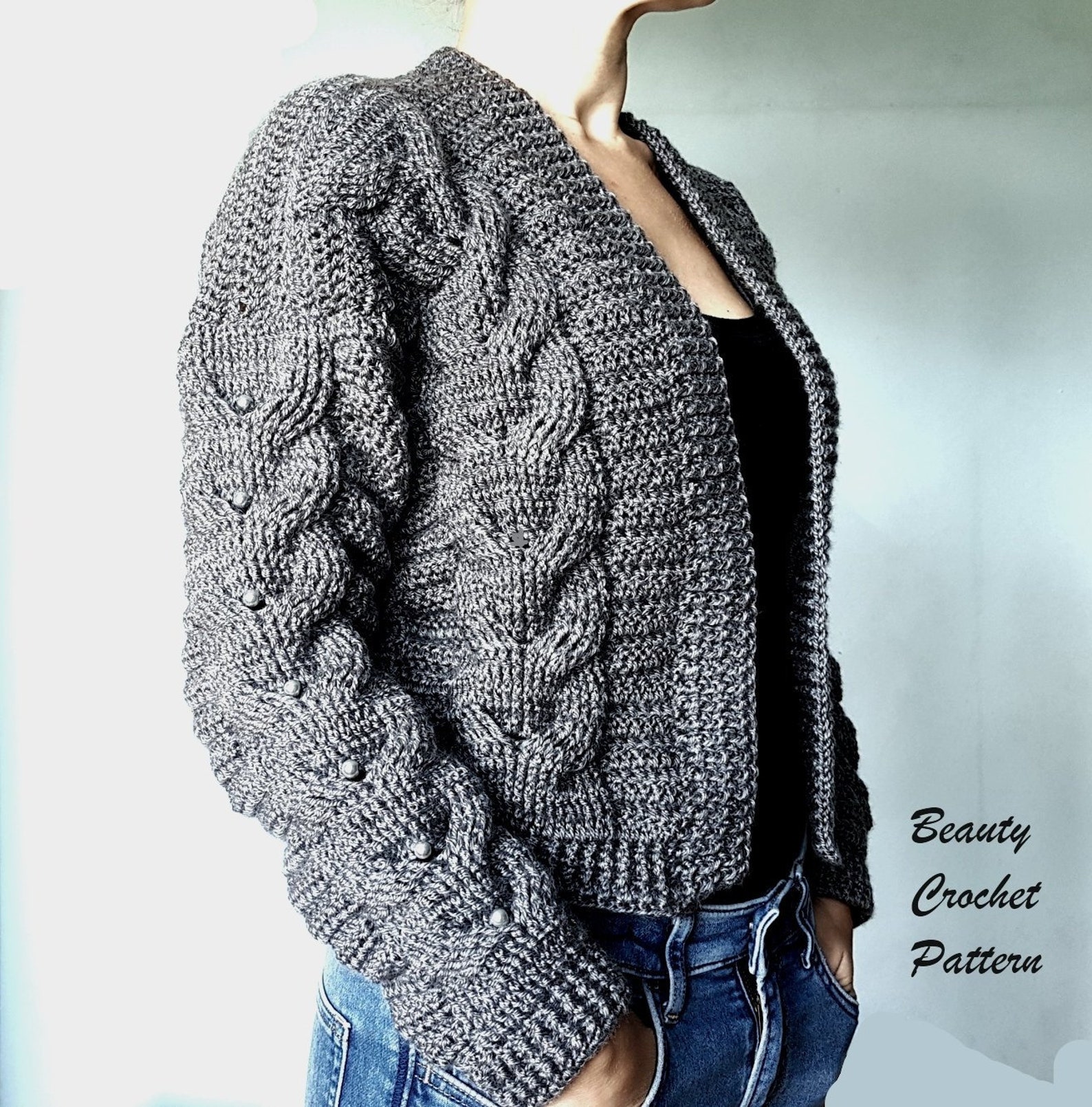 Crochet Cable Cardigan Pattern, Cardigan Open, Cardigan Sweater Crochet ...