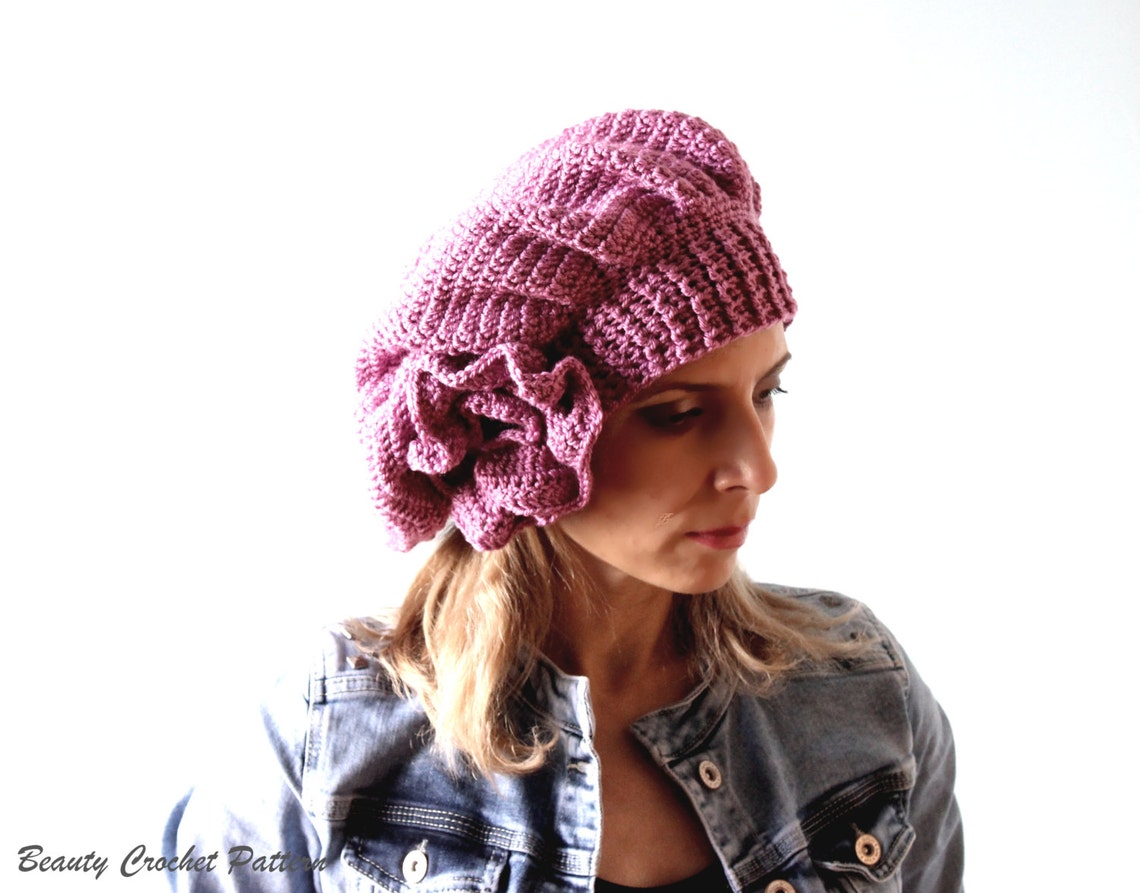 Crochet Pattern Beret "paris", Crochet Slouchy Hat Pattern, French ...
