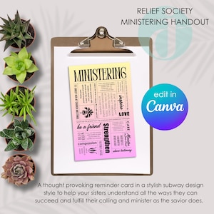 Ministering Handout: Relief Society Printable Card (canva Template) - Etsy