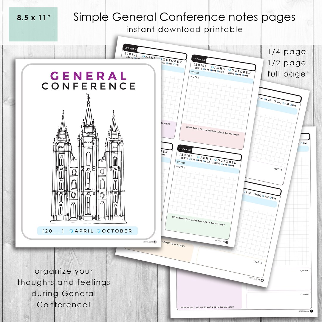 Simple General Conference Worksheets Notebook Notes Journal Workbook ...