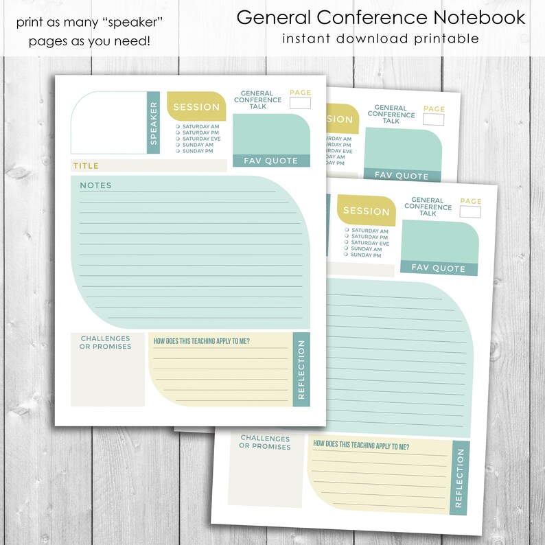 General Conference Notebook Journal Workbook Notes Printable | Etsy