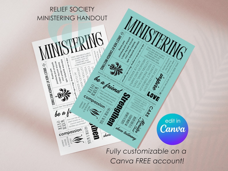 Ministering Handout: Relief Society Printable Card (canva Template) - Etsy