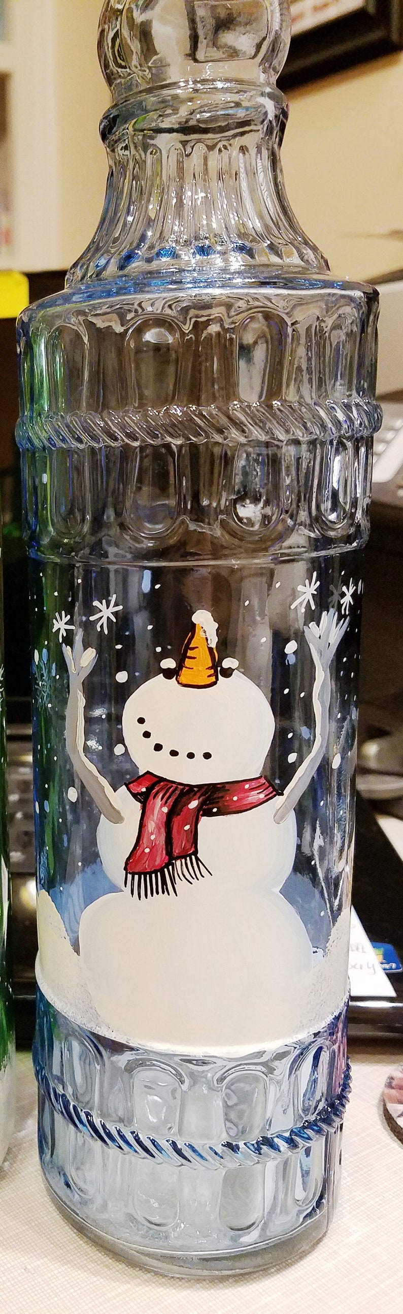 Snowman on Decorative Bottle - Etsy